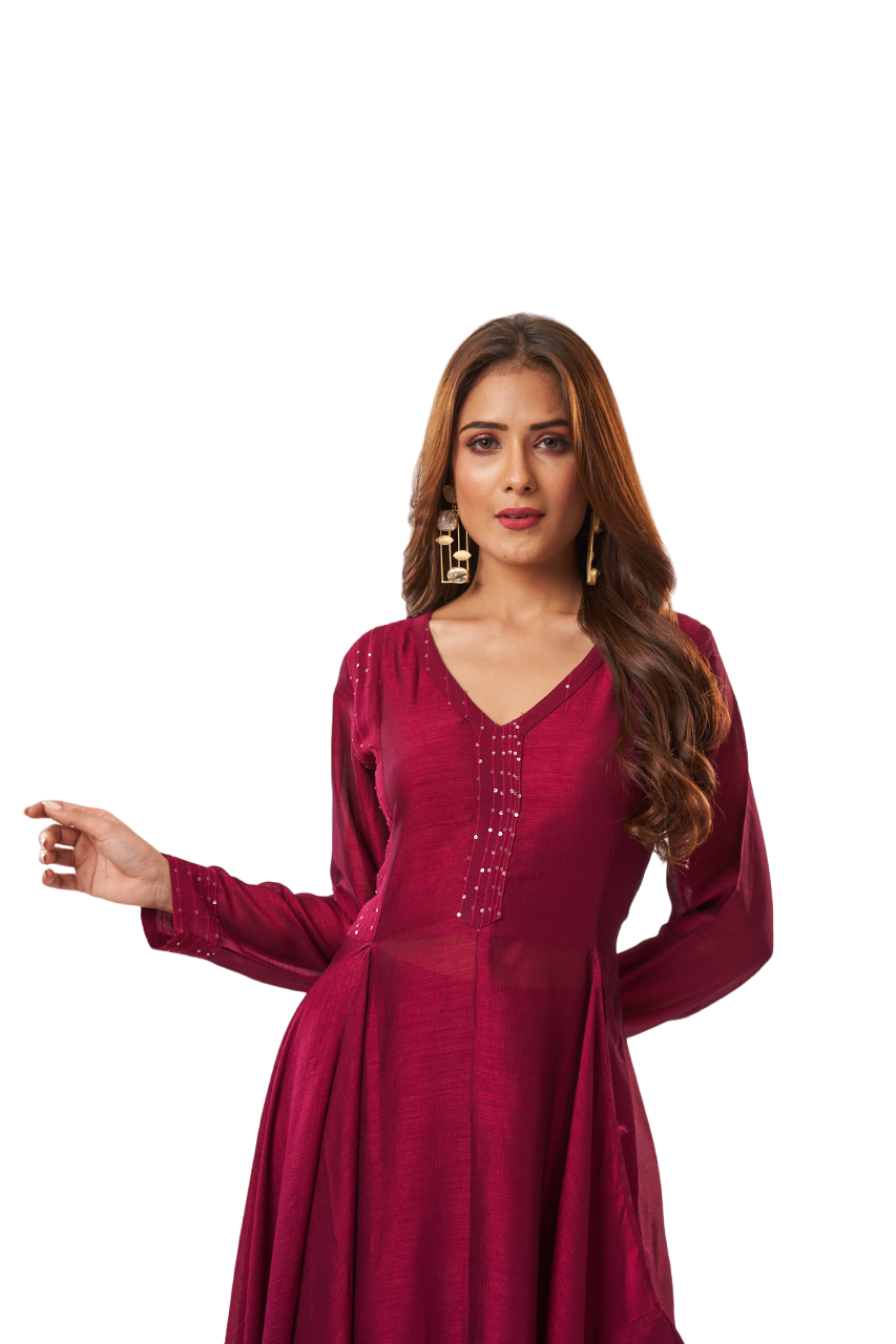 Wine Kurti With Pant Baabul Wine Kurti With Pant Baabul